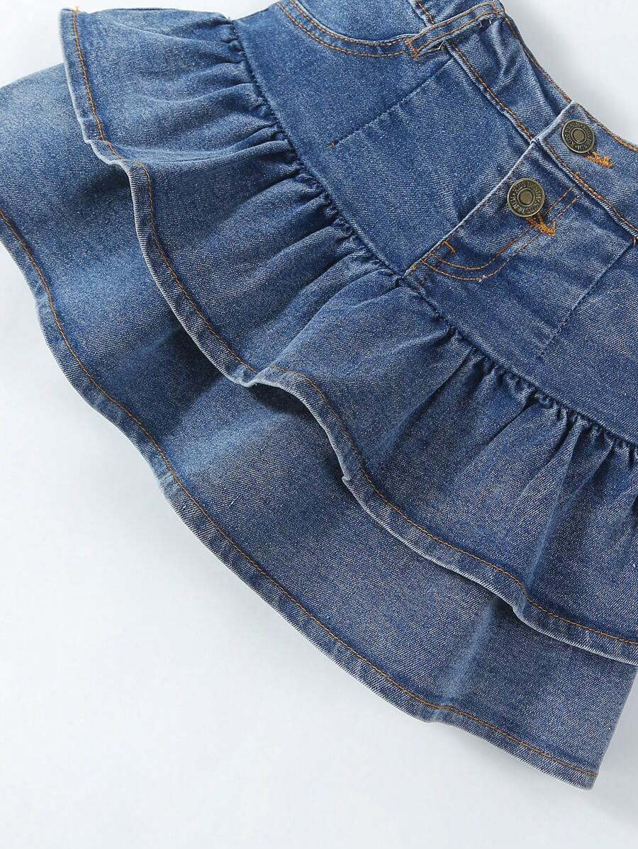 Young Girl Ruffle Layer Hem Denim Skirt | SHEIN USA