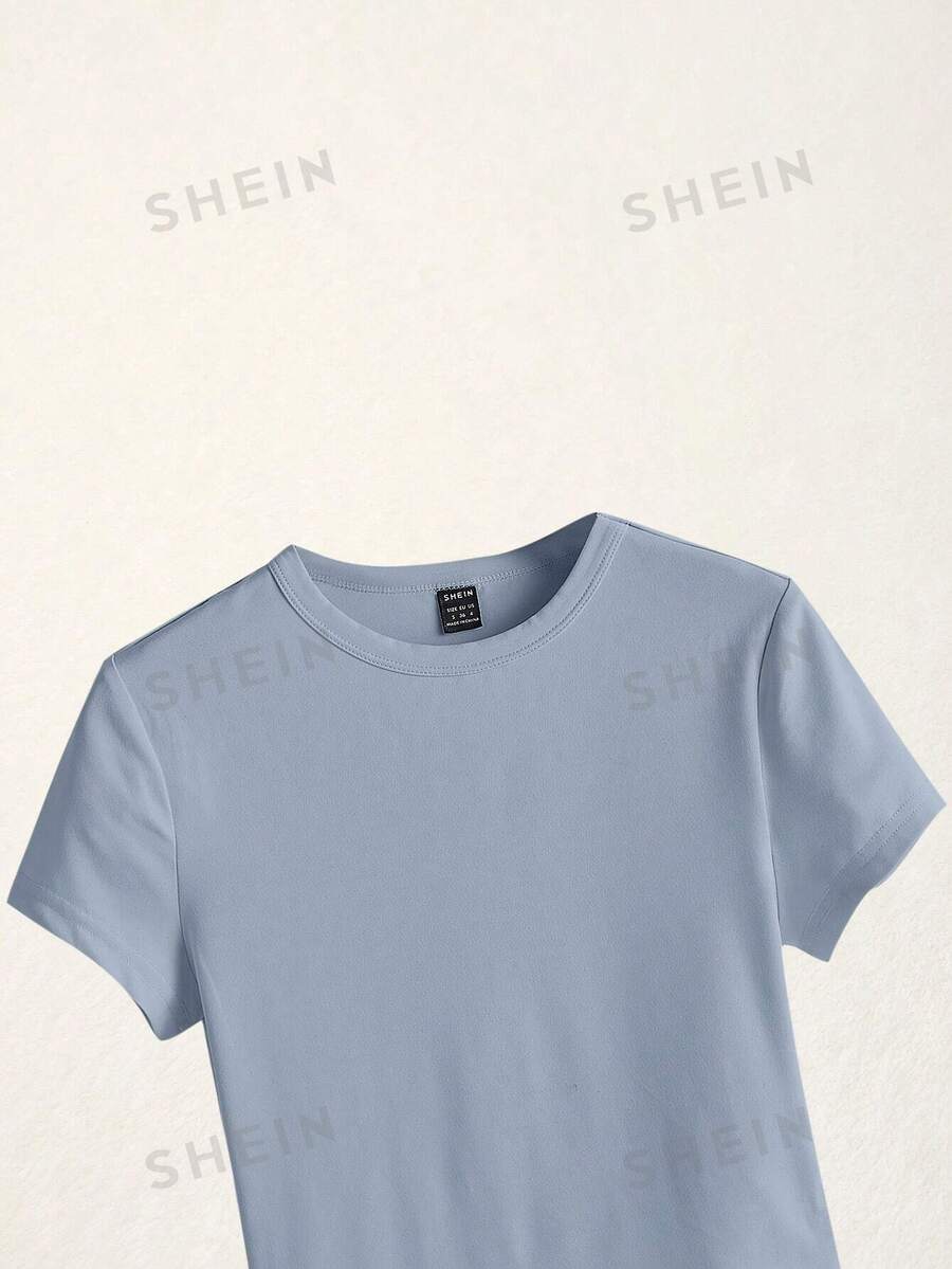 SHEIN BASICS Solid Form Fitted Tee for Sale Australia| New Collection Online| SHEIN Australia