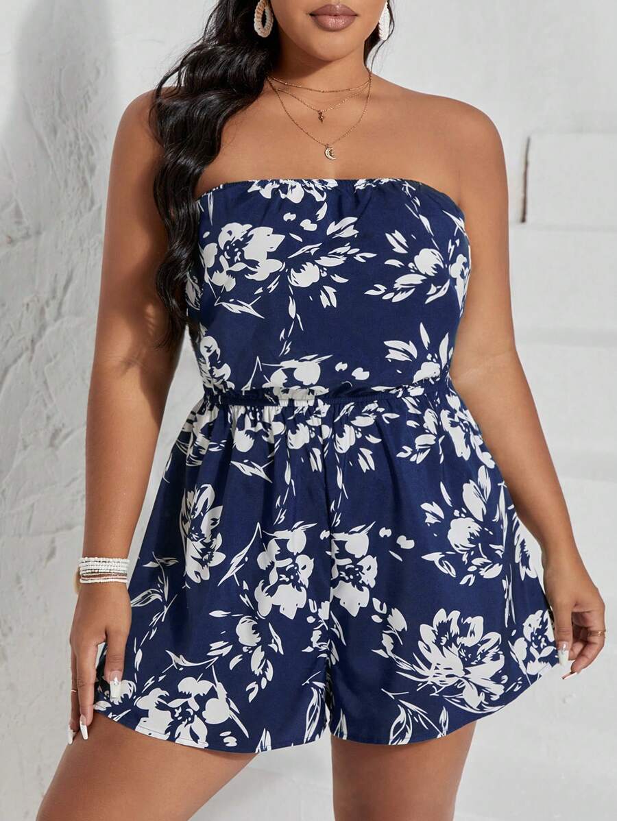 SHEIN VCAY Plus Floral Print Tube Romper Spring Summer Women | SHEIN UK