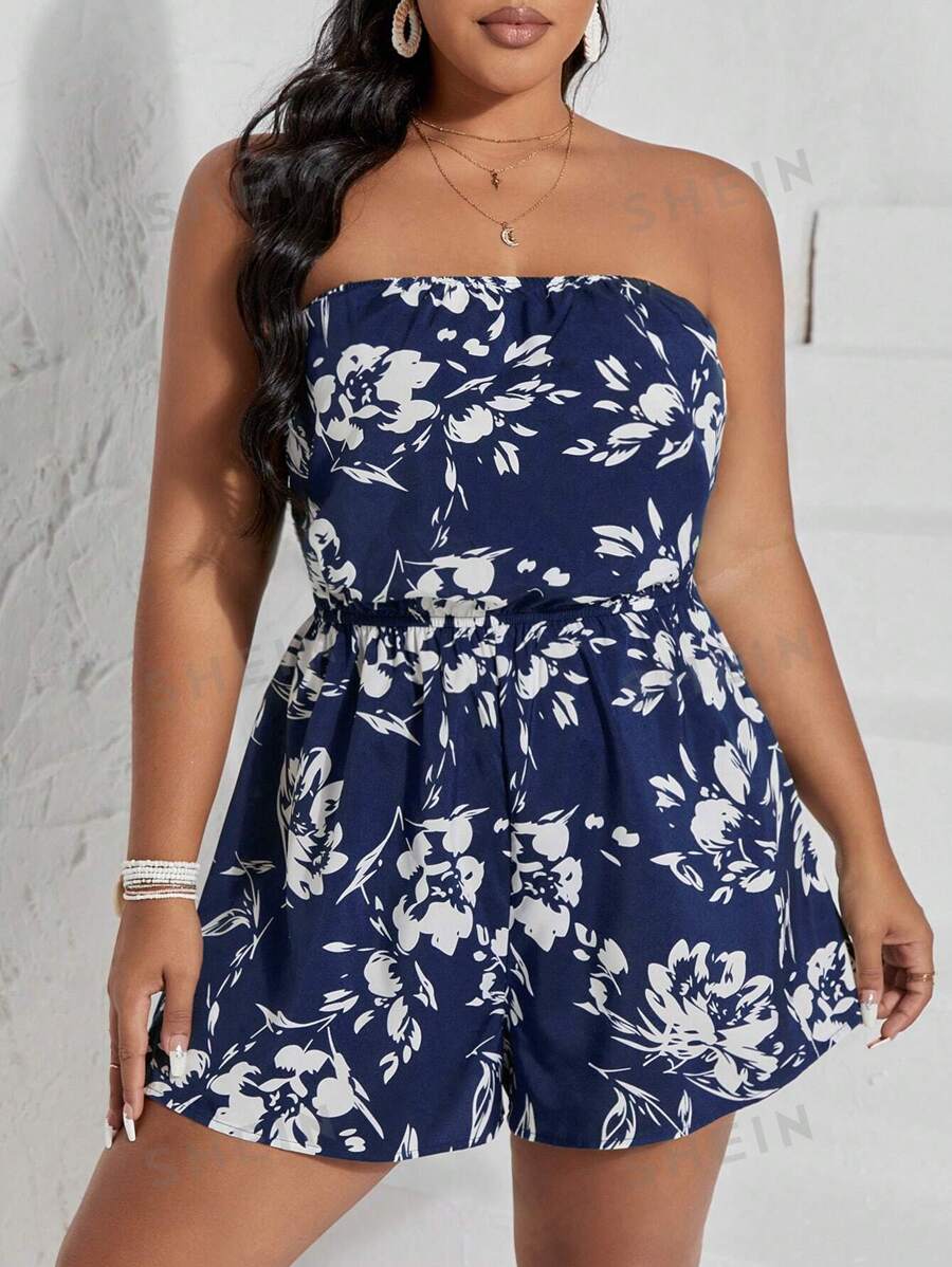 SHEIN VCAY Plus Floral Print Tube Romper Spring Summer Women | SHEIN USA