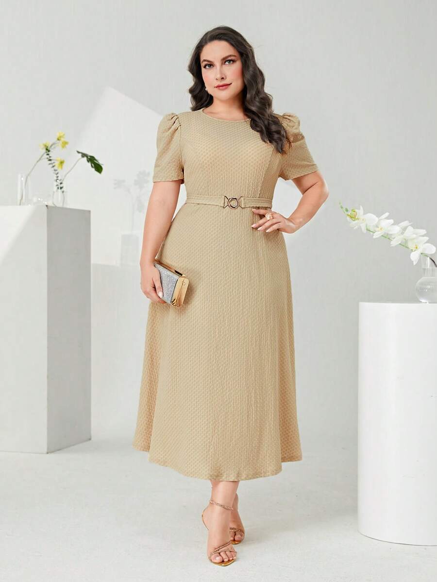 SHEIN Modely Plus Solid Belted A-line Dress | SHEIN USA
