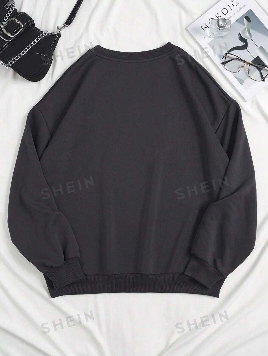 SHEIN EZwear Leisure Loose Fit Women's Round Neck Long Sleeve Hoodie ...