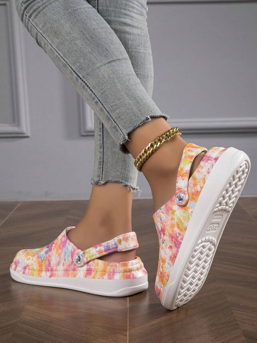 Women Hollow Out Tie Dye Vented Clogs, Fashionable Summer EVA Clogs ...
