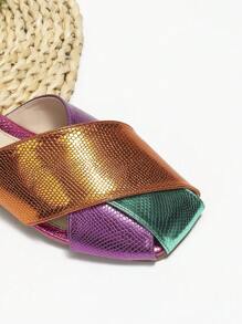 Funky Mule Flats For Women, Colorblock Snakeskin Embossed Square Toe ...
