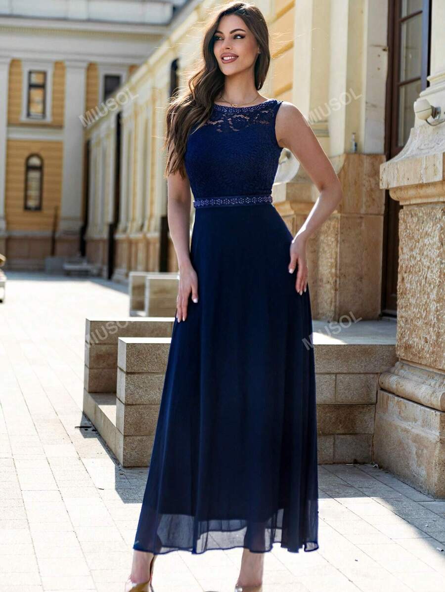 MIUSOL Guipure Lace Contrast Chiffon Maxi Formal Party Dress | SHEIN UK