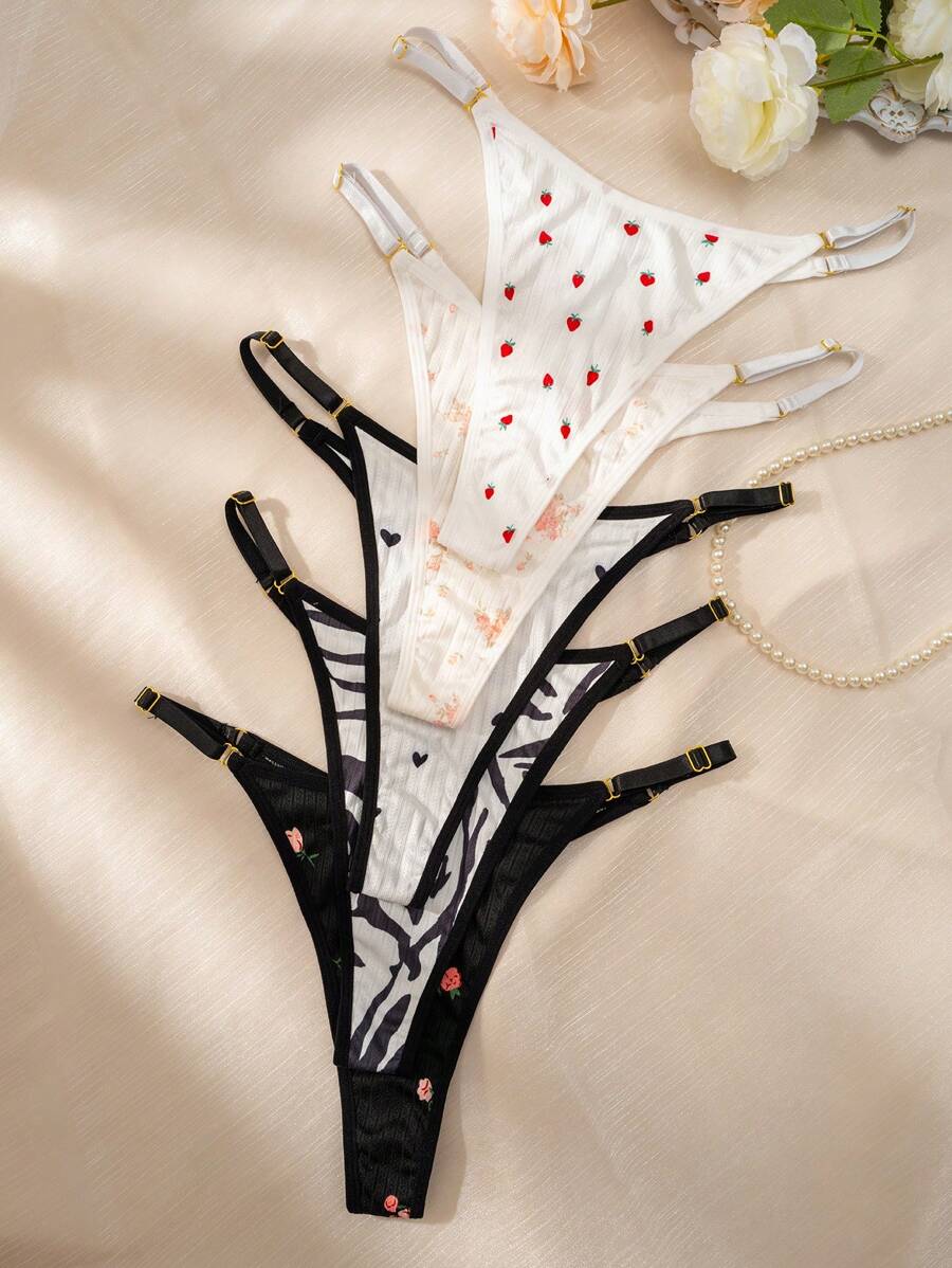 Eraneu 5packs Strawberry Heart Print Sexy Thongs | SHEIN USA