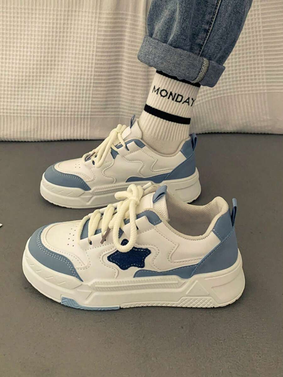 Women Colorblock Lace Up Front Skate Shoes, Sporty Sneakers | SHEIN UK