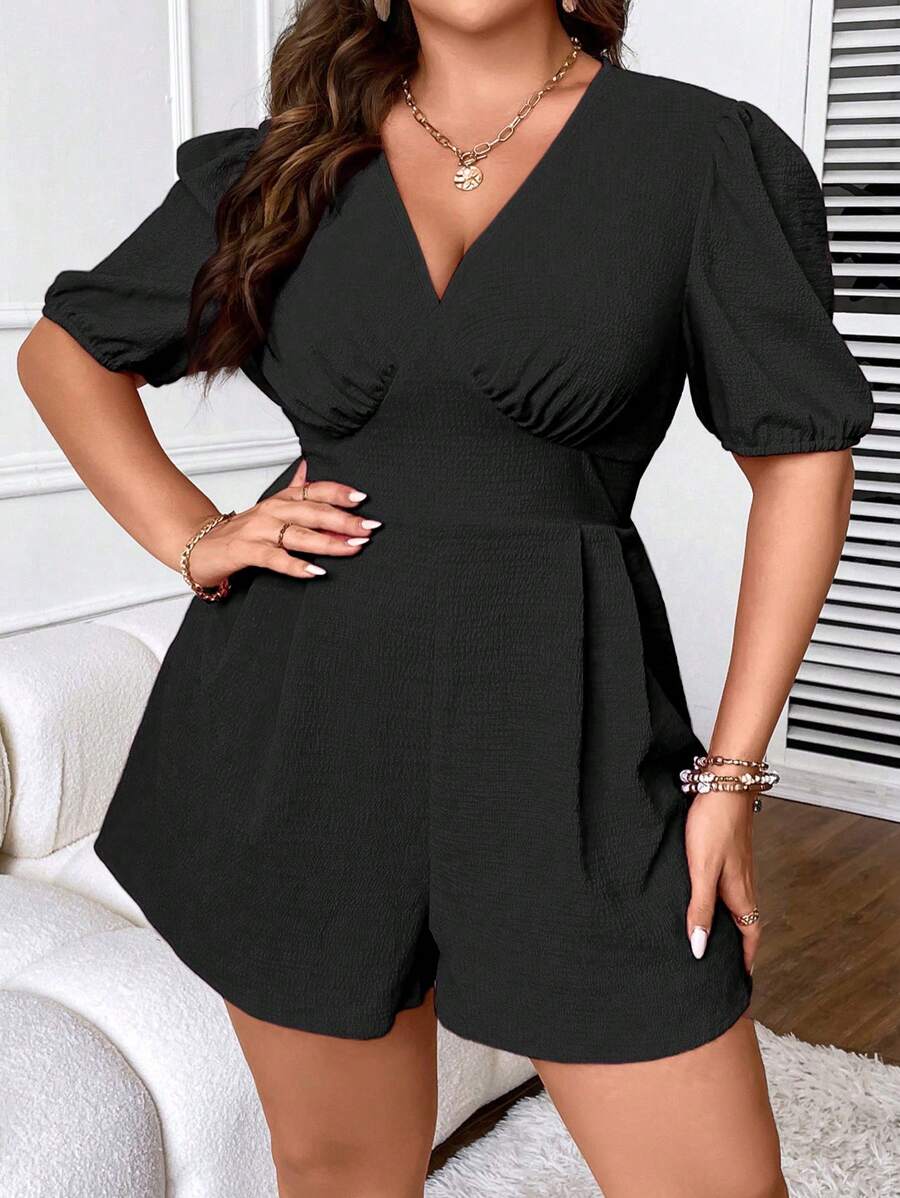 Celure Plus Puff Sleeve Romper | SHEIN USA