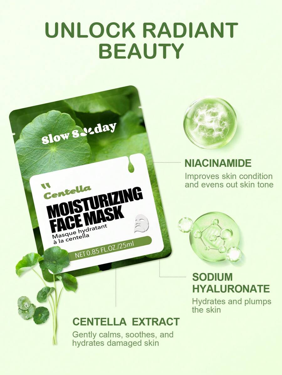 SlowSunday 5PCS Centella Mask, Natural Plant Extract Series,Hydrating ...