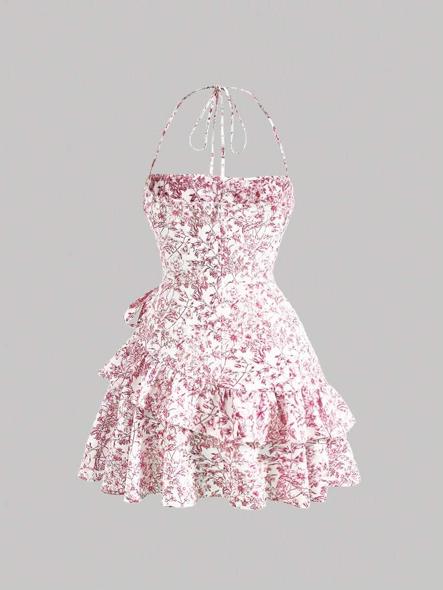 SHEIN x Marika Sila SHEIN MOD Summer Pink Allover Floral Print Ruffle ...