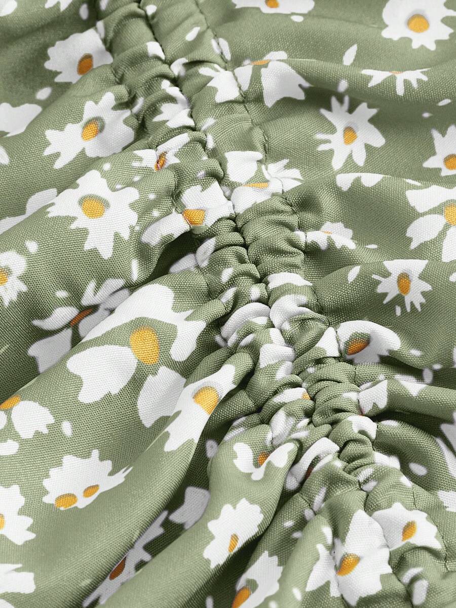 SHEIN x Marika Sila SHEIN MOD Ditsy Floral Print Drawstring Ruched ...