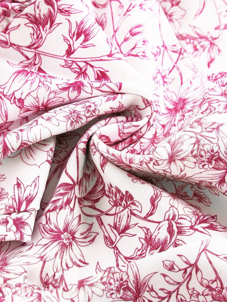 SHEIN x Marika Sila SHEIN MOD Summer Pink Allover Floral Print Ruffle ...