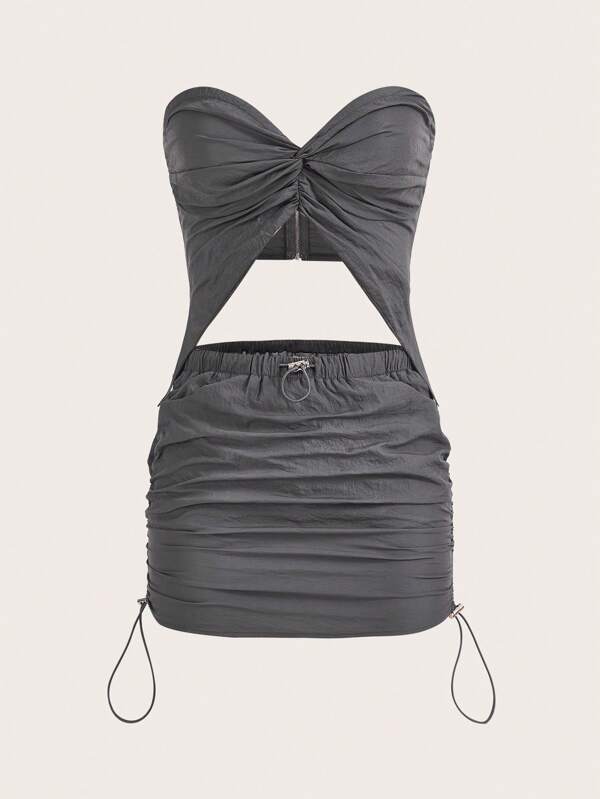 SHEIN ICON Twist Front Tube Top & Drawstring Side Skirt | SHEIN