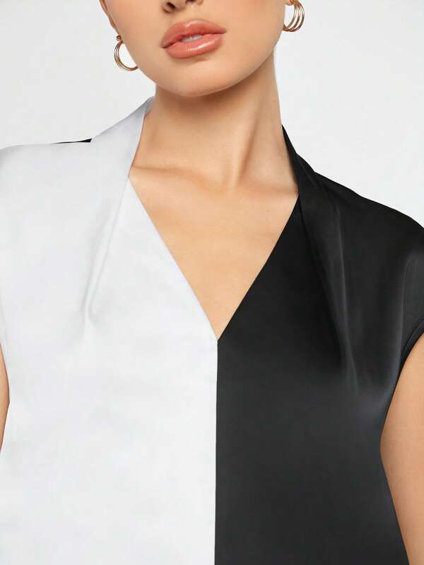 SHEIN BIZwear Two Tone Batwing Sleeve Satin Blouse Workwear | SHEIN USA