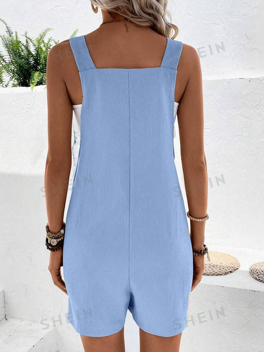 SHEIN VCAY Solid Dual Pocket Overall Romper | SHEIN UK