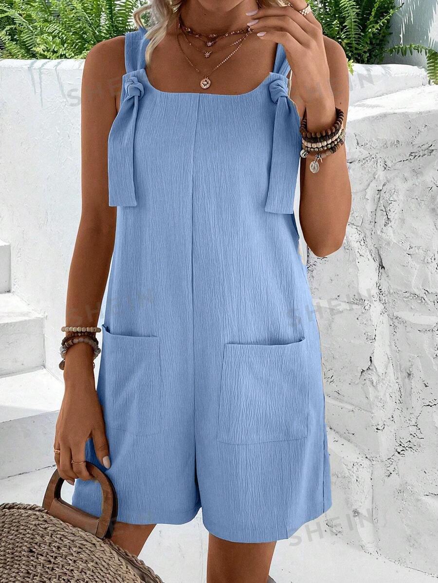 SHEIN VCAY Solid Dual Pocket Overall Romper | SHEIN UK