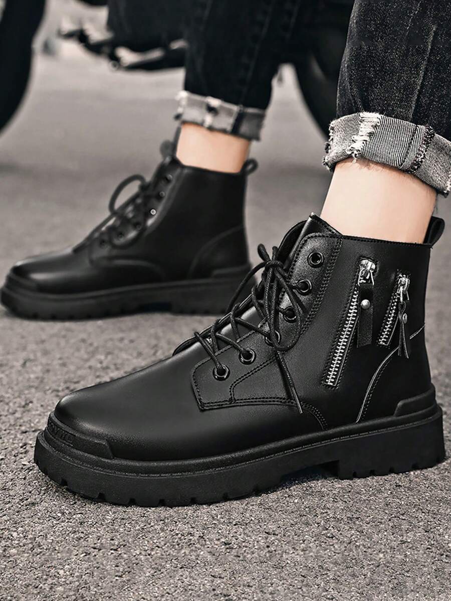 Spring Fashionable Men's Vintage British Style Motorcycle Boots With ...