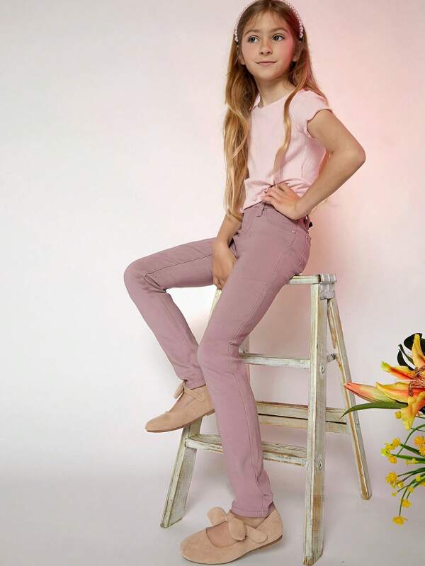 Tween Girl Solid High Waist Pants | SHEIN USA