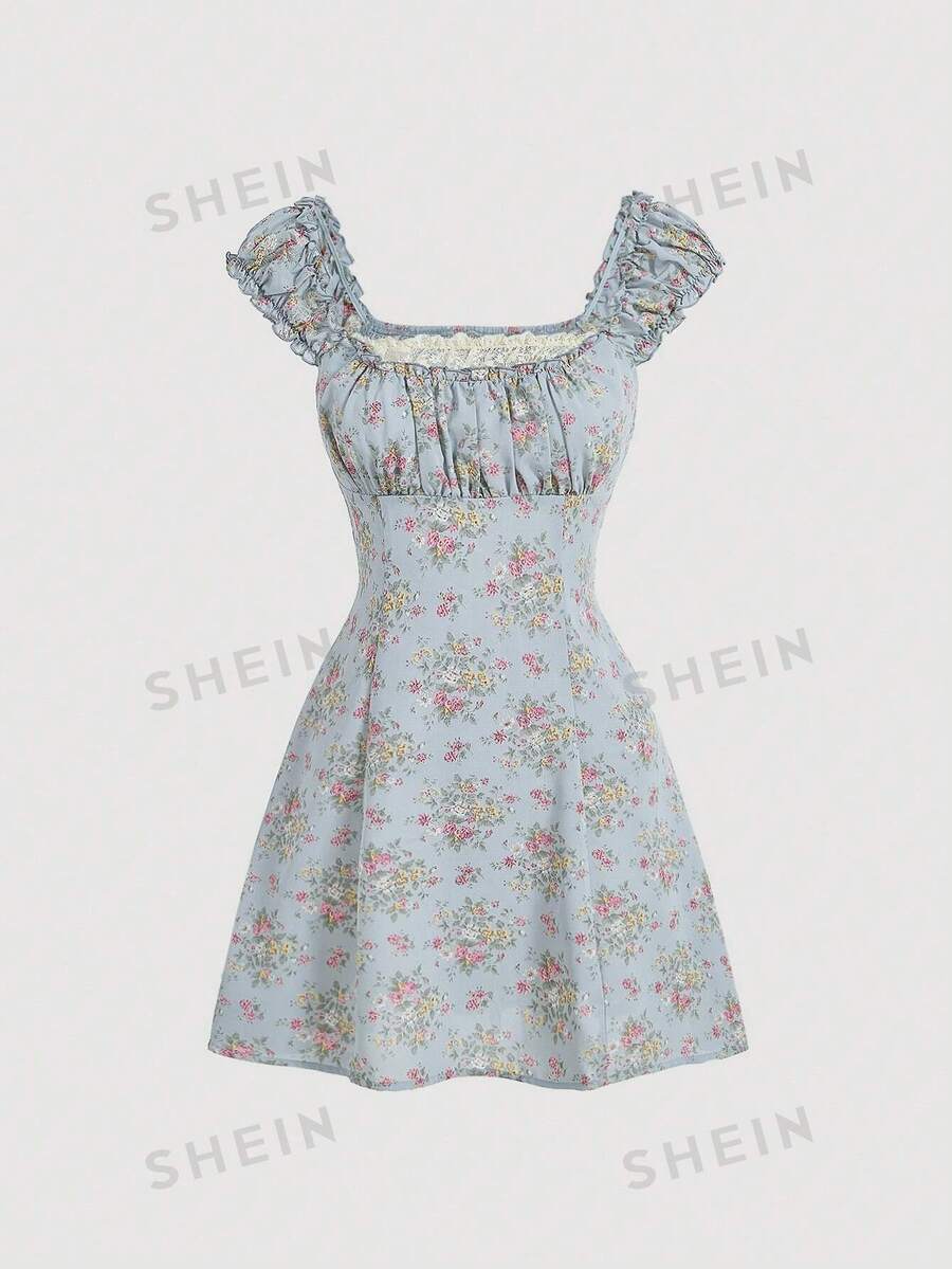 SHEIN MOD Floral Print Ruched Bust Frill Trim Dress | SHEIN UK