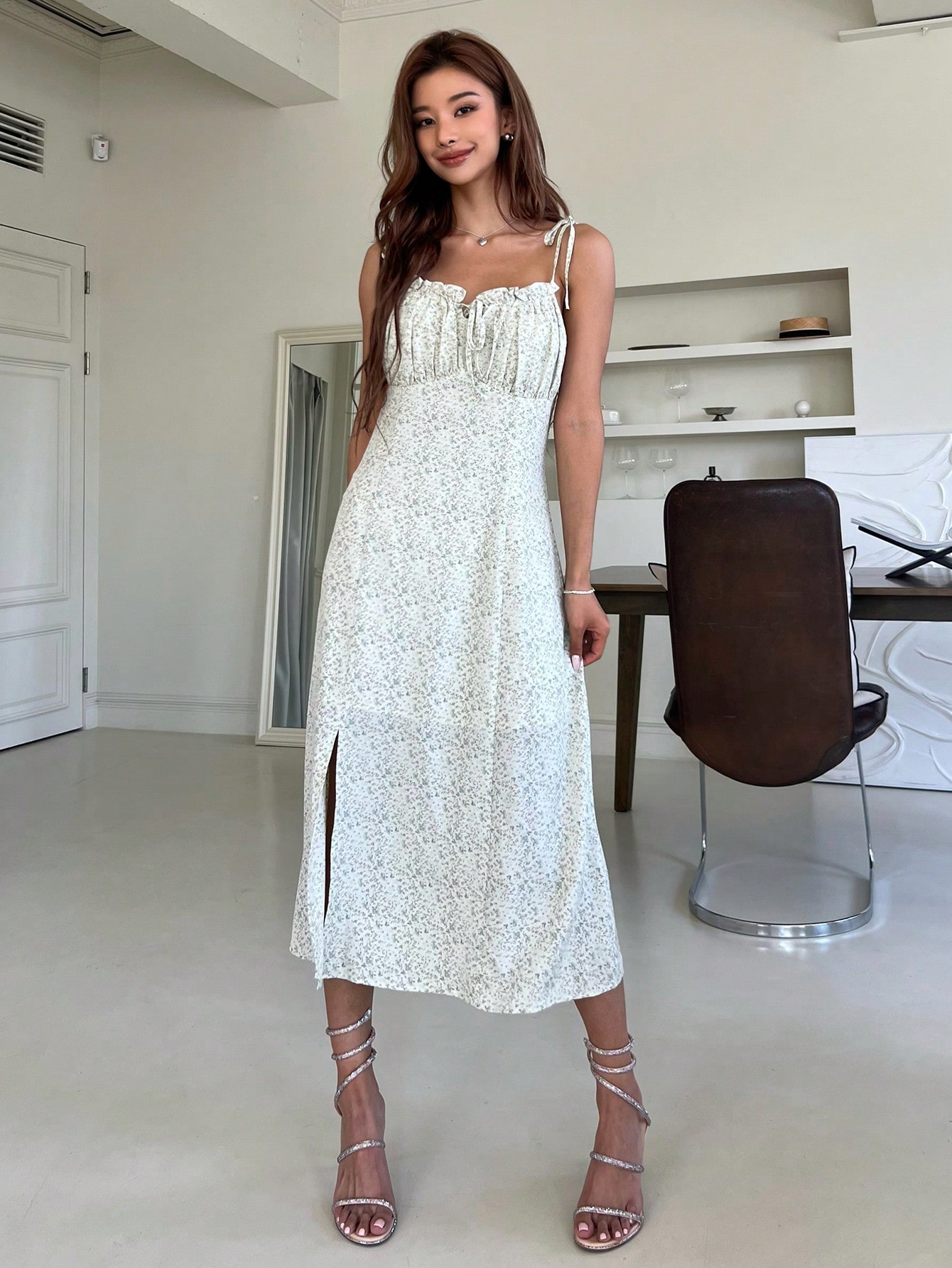 Dazy Ditsy Floral Tie Shoulder Split Thigh Cami Dress Shein Usa