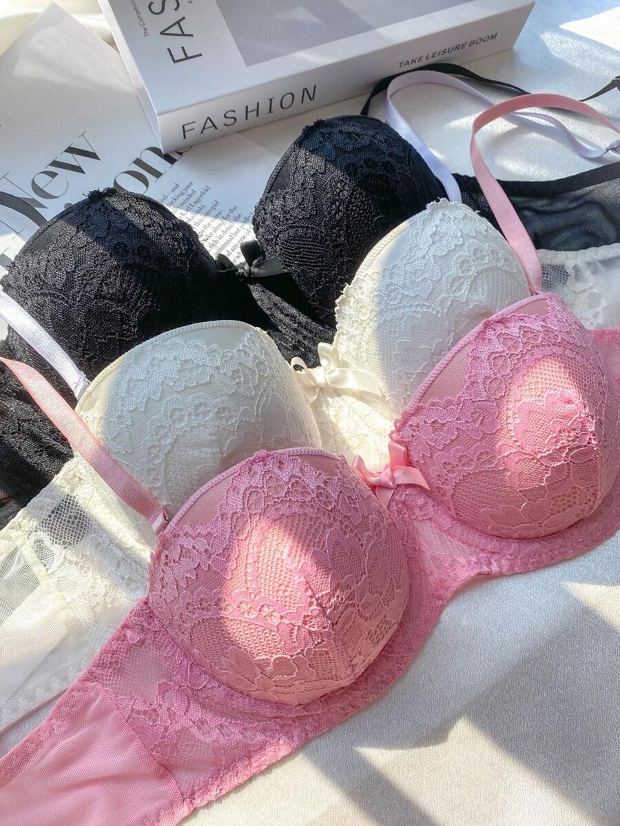 3pcs Floral Lace Underwire Bra | SHEIN USA