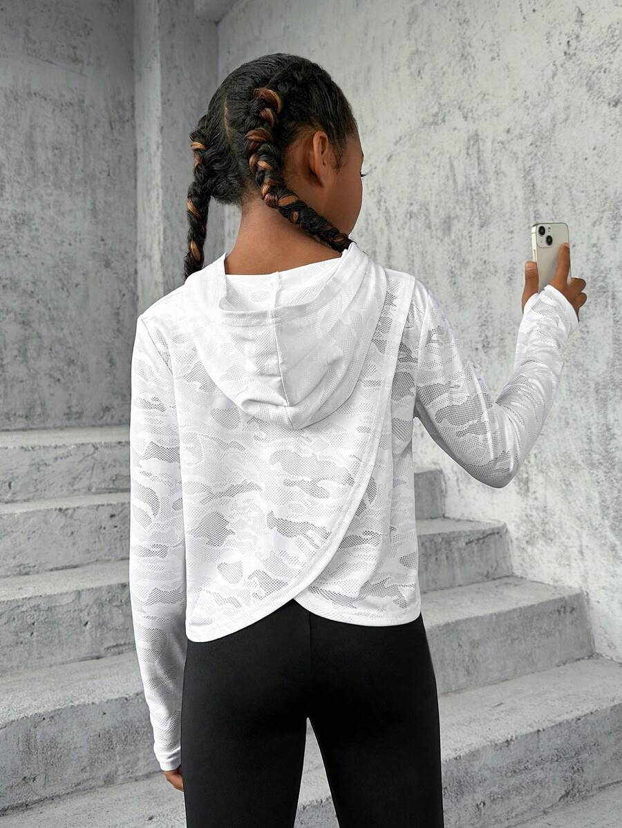 SHEIN Tween Girl Camo Print Wrap Back Hooded Tee | SHEIN USA