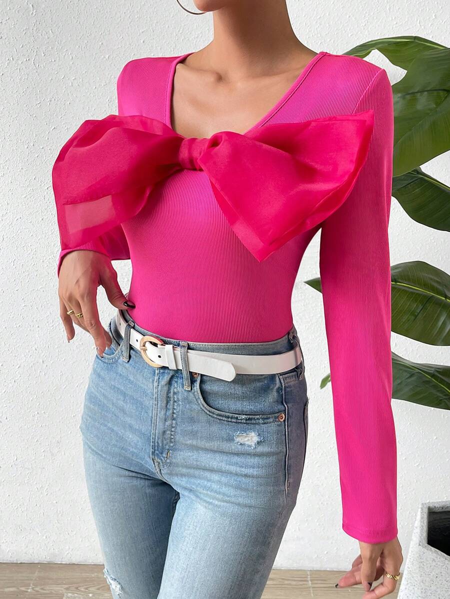 SHEIN Privé Big Bow Front Tee | SHEIN USA