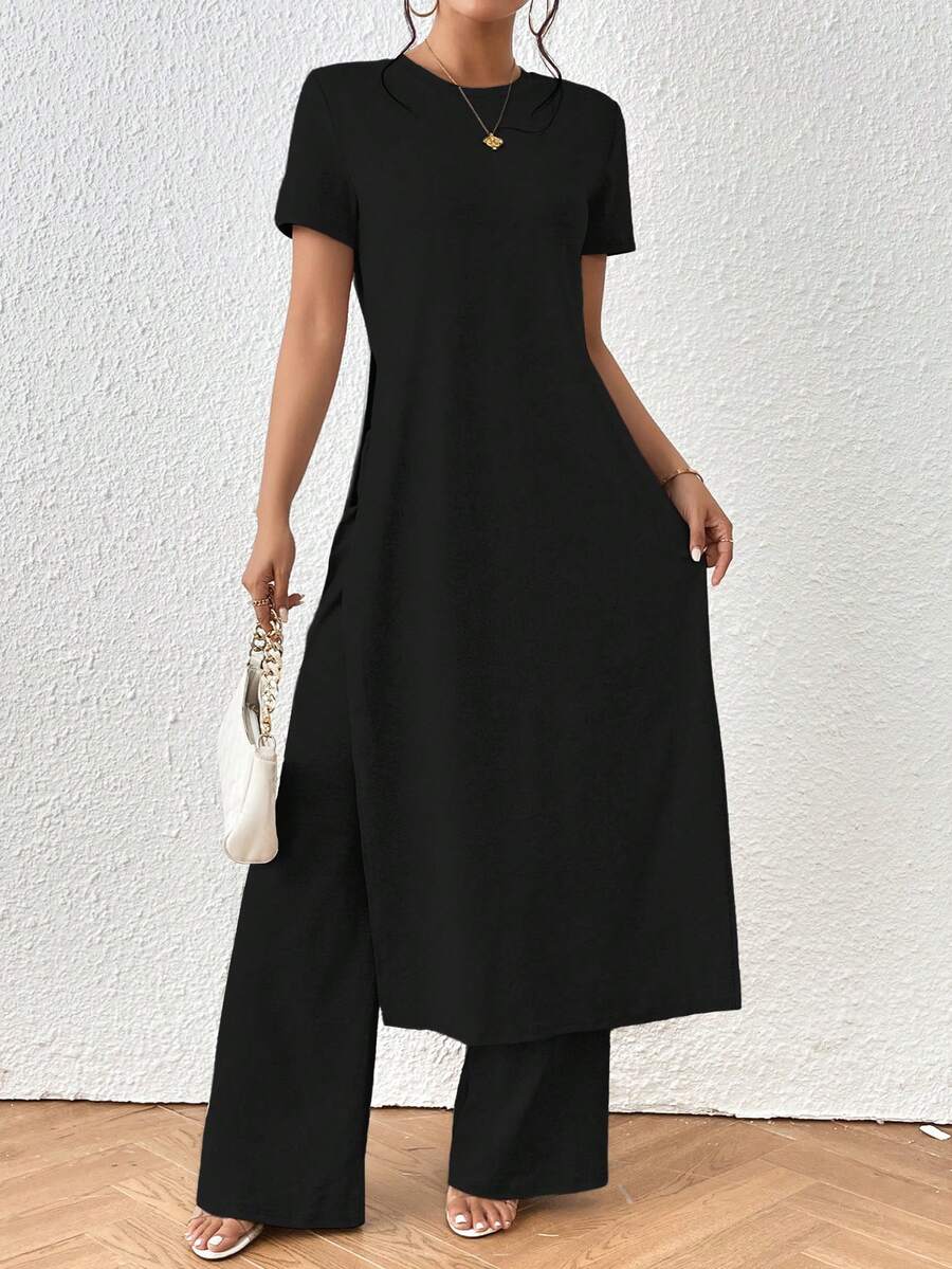 SHEIN Raffinéa a fessura alta Maglietta & Pantaloni a gamba larga | SHEIN ITALIA