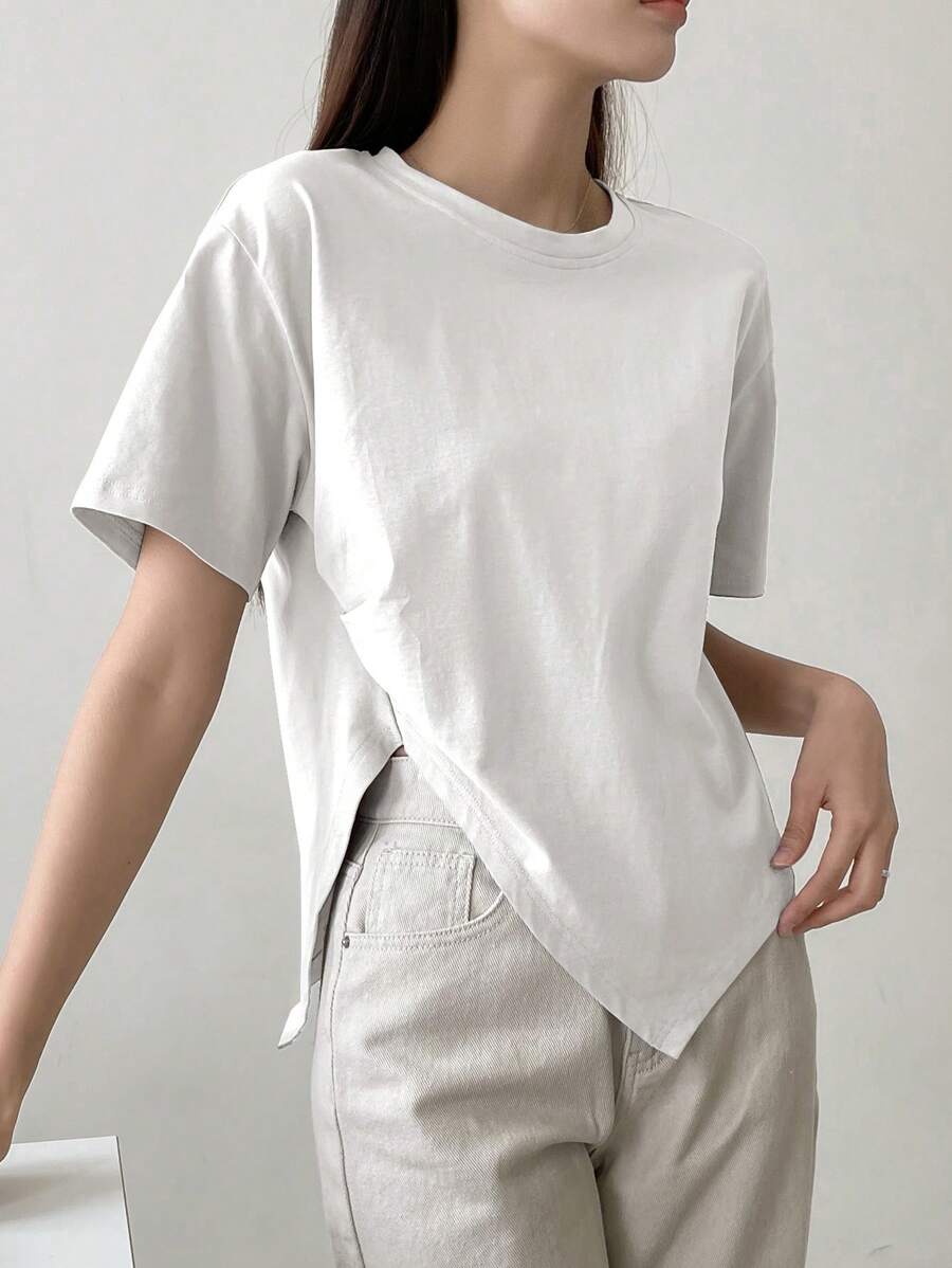 Dazy-Less Solid Split Hem Tee Old Money Style Business Casual Woman Work Clothes | SHEIN USA