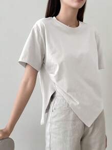 Dazy-Less Solid Split Hem Tee Old Money Style Business Casual Woman Work Clothes | SHEIN USA