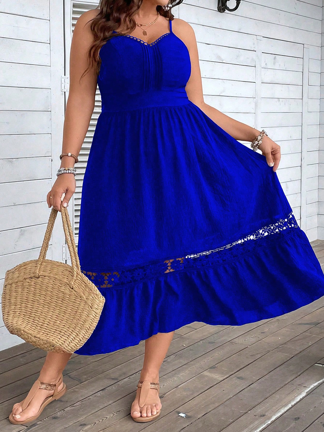 Shein Vcay Plus Contrast Lace Ruffle Hem Cami Dress Shein Usa