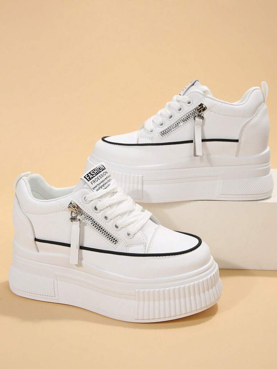 Women Letter Graphic Side Zip Lace-up Front Wedge Sneakers, Sporty ...