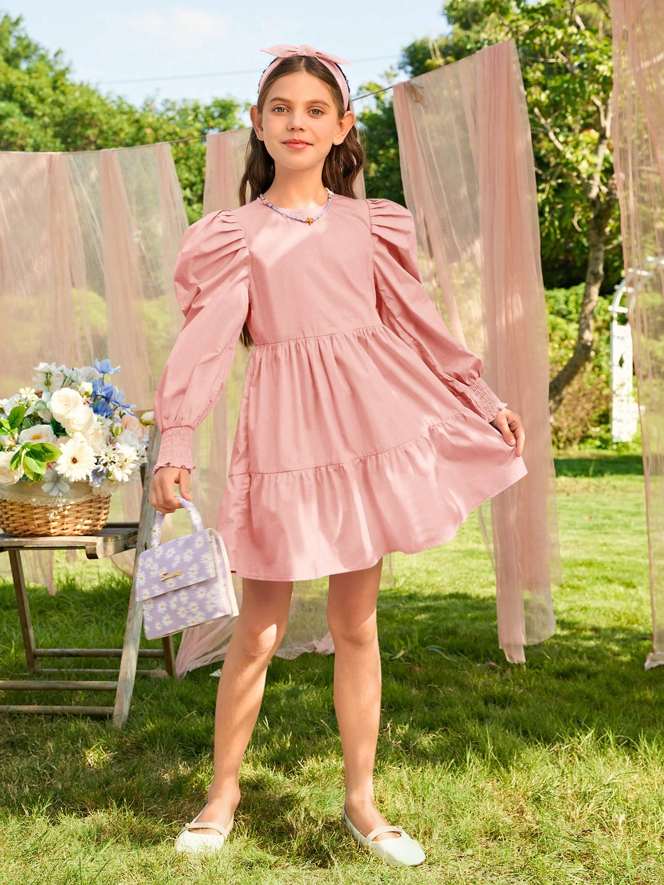 SHEIN Kids Nujoom Tween Girl Solid Ruffle Hem Smock Dress | SHEIN USA