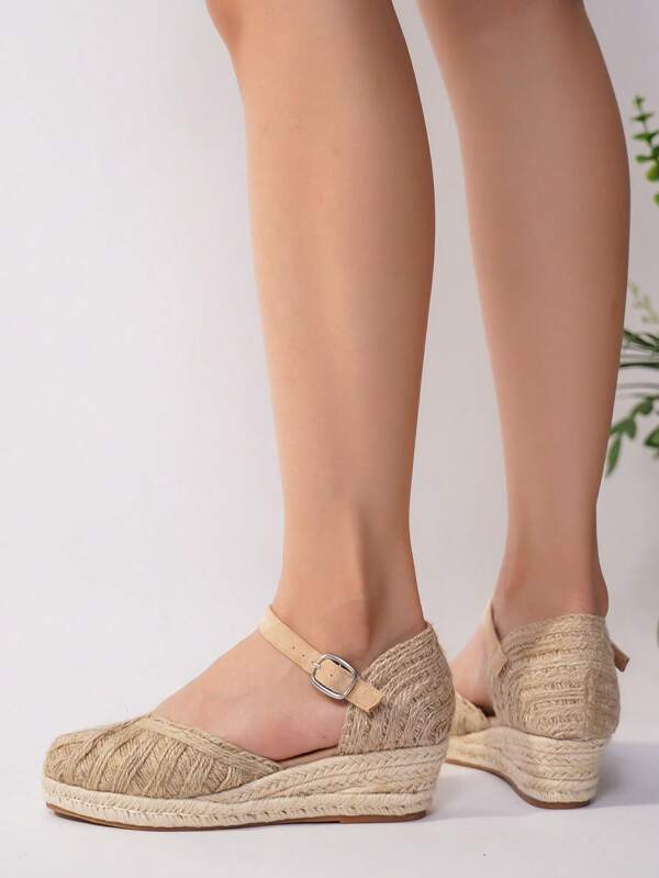 Women Minimalist Ankle Strap Wedge Shoes, Vacation Outdoor Linen Shoes ...