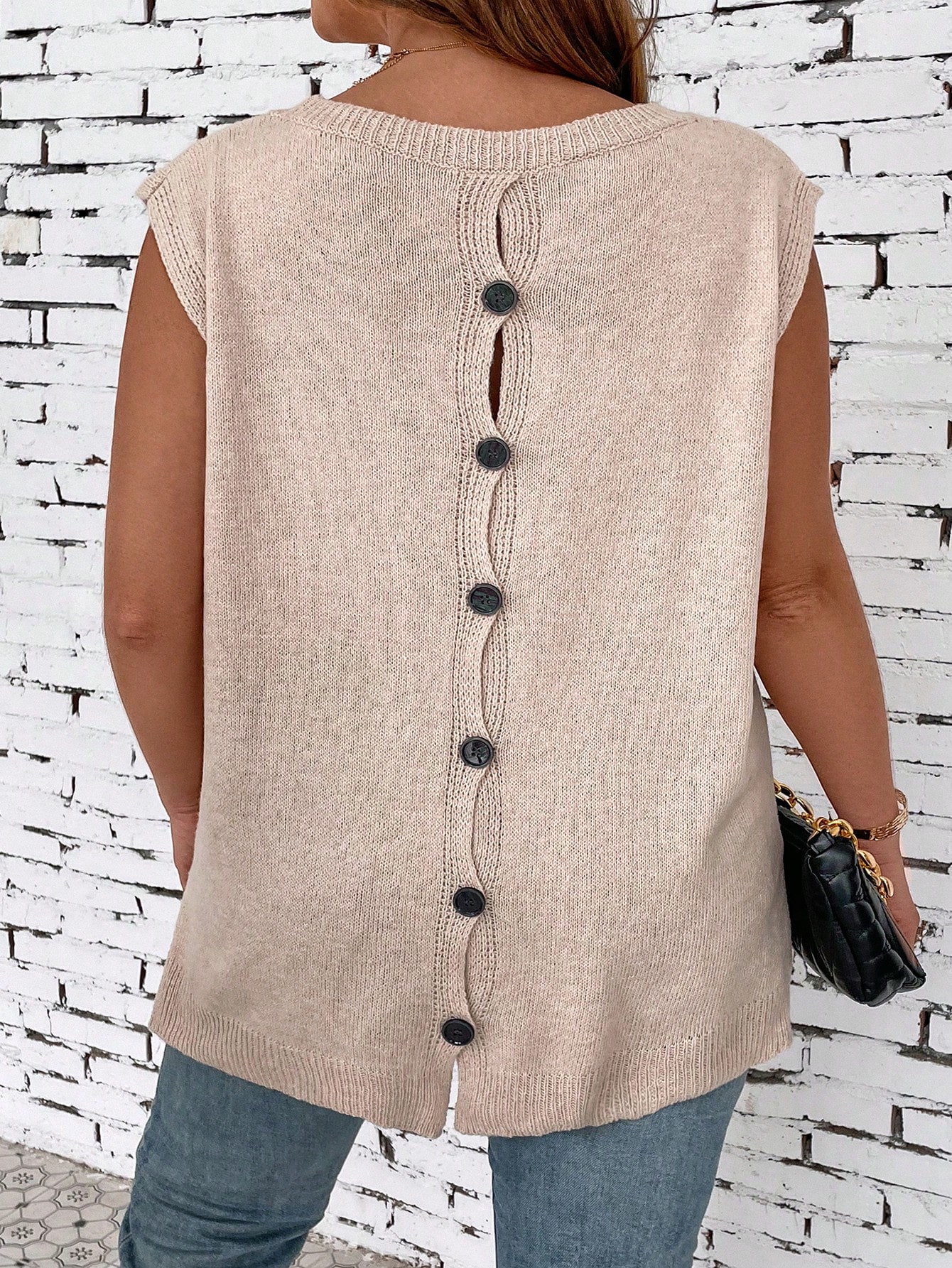 SHEIN LUNE Plus Button Back Sweater Vest | SHEIN USA