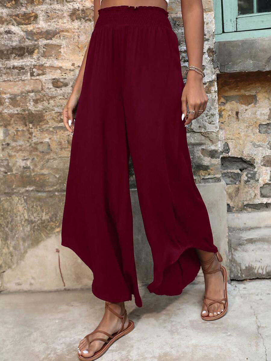 SHEIN VCAY Solid Asymmetrical Hem Wide Leg Pants | SHEIN