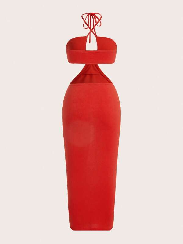 SHEIN BAE Cut Out Tie Backless Halter Bodycon Dress | SHEIN USA