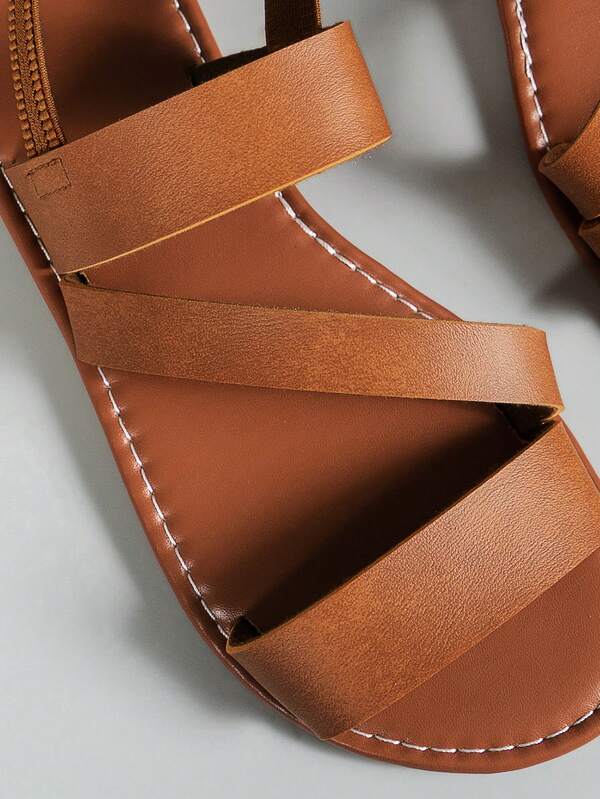 Women Multi Strap Slingback Sandals, Elegant Summer Brown Flat Sandals | SHEIN USA