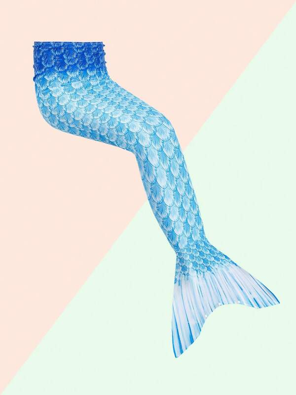 Tween Girl Frill Trim Fish Scales Print Mermaid Tail Set | SHEIN USA