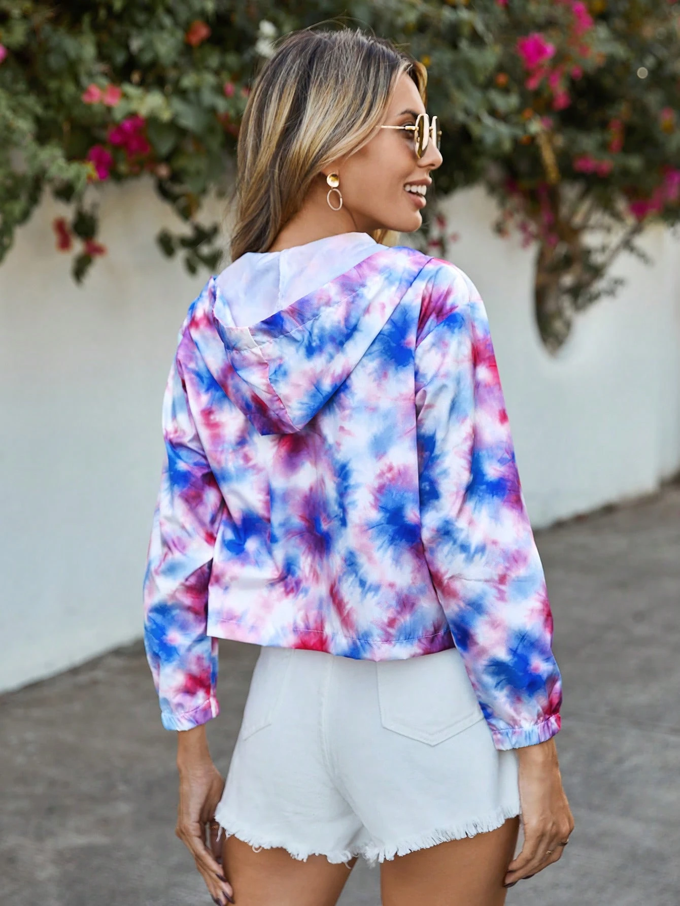 Crop Jacke mit Batik, Reißverschluss, Kapuze, | aktuelle Trends, günstig kaufen | SHEIN Deutschland