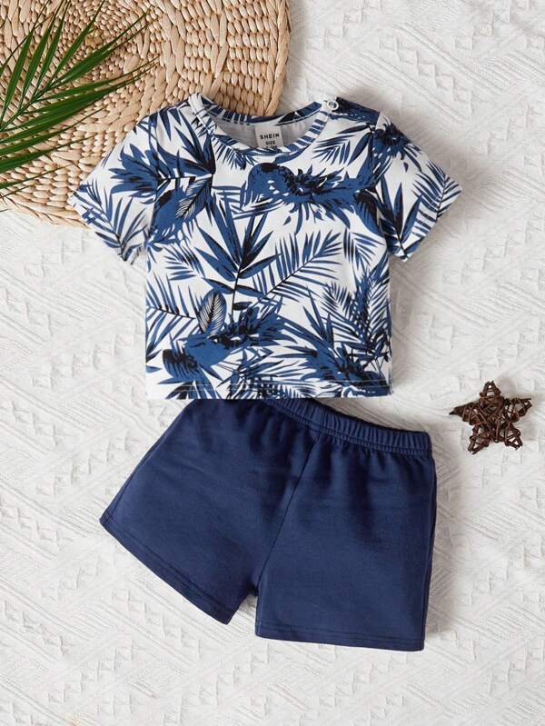 SHEIN Baby Boy Tropical Print Tee & Shorts | SHEIN USA