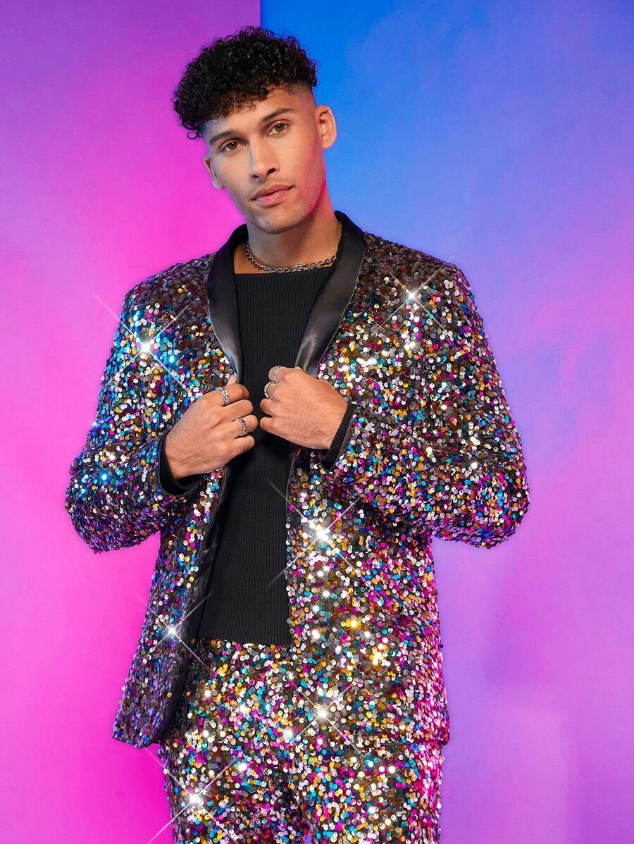 Fevercity Men Shawl Collar Sequin Blazer Shein Usa