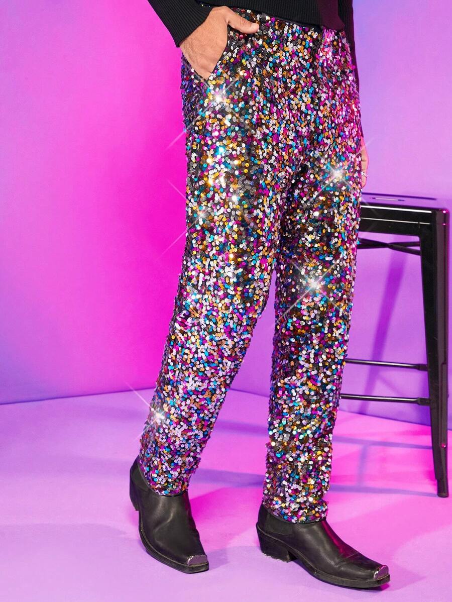 FeverCity Men Slant Pocket Sequin Suit Pants | SHEIN USA