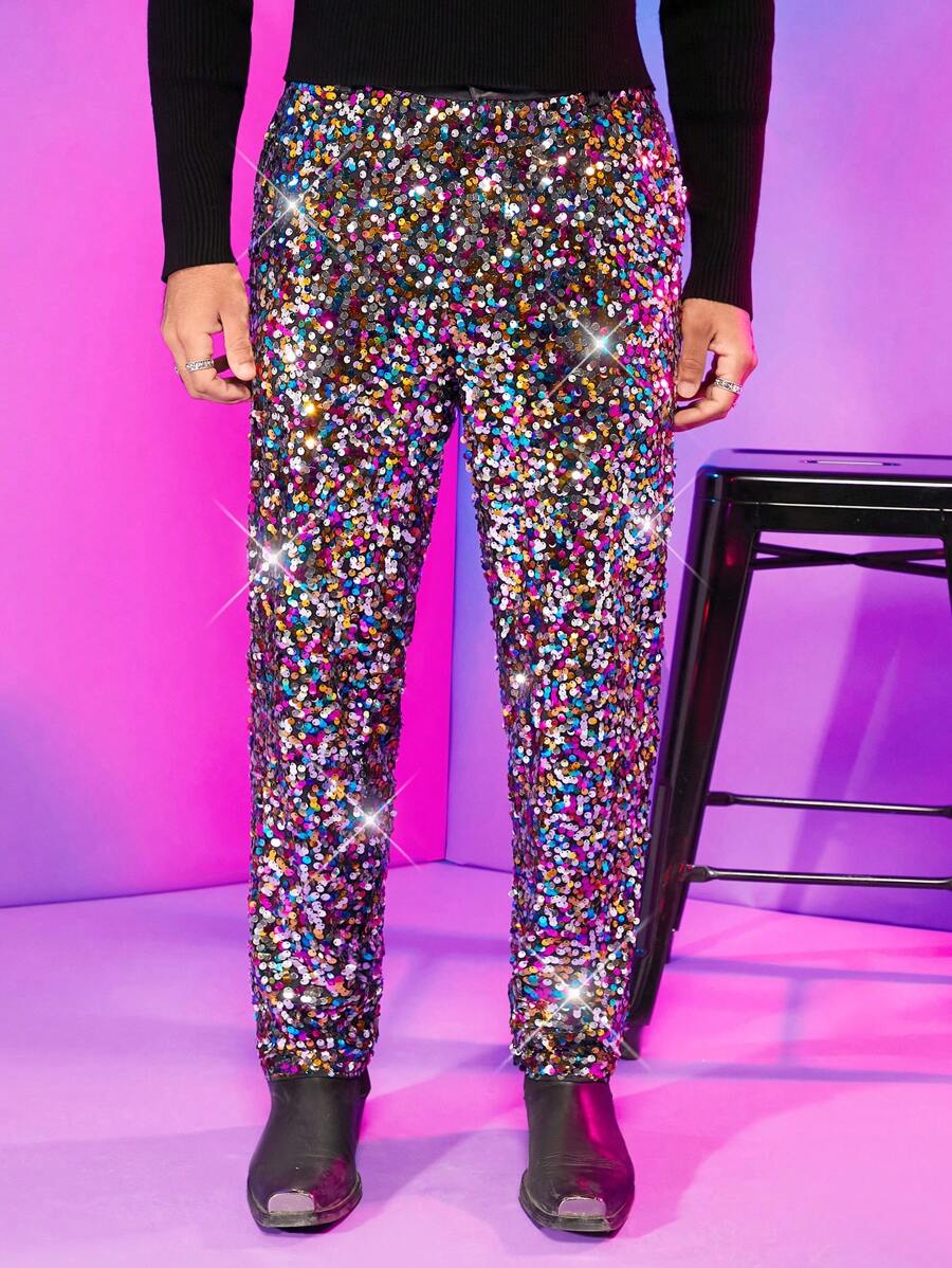 Fevercity Men Slant Pocket Sequin Suit Pants Shein Usa