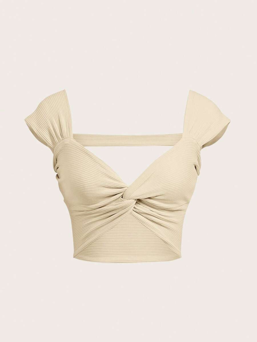 Soleia Twist Front Open Back Crop Top | SHEIN USA