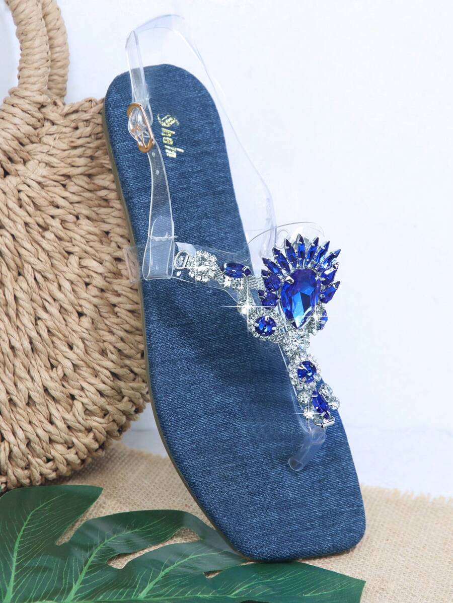 Jeweled Detail Thong Toe Thong Flat Sandals Shein Usa
