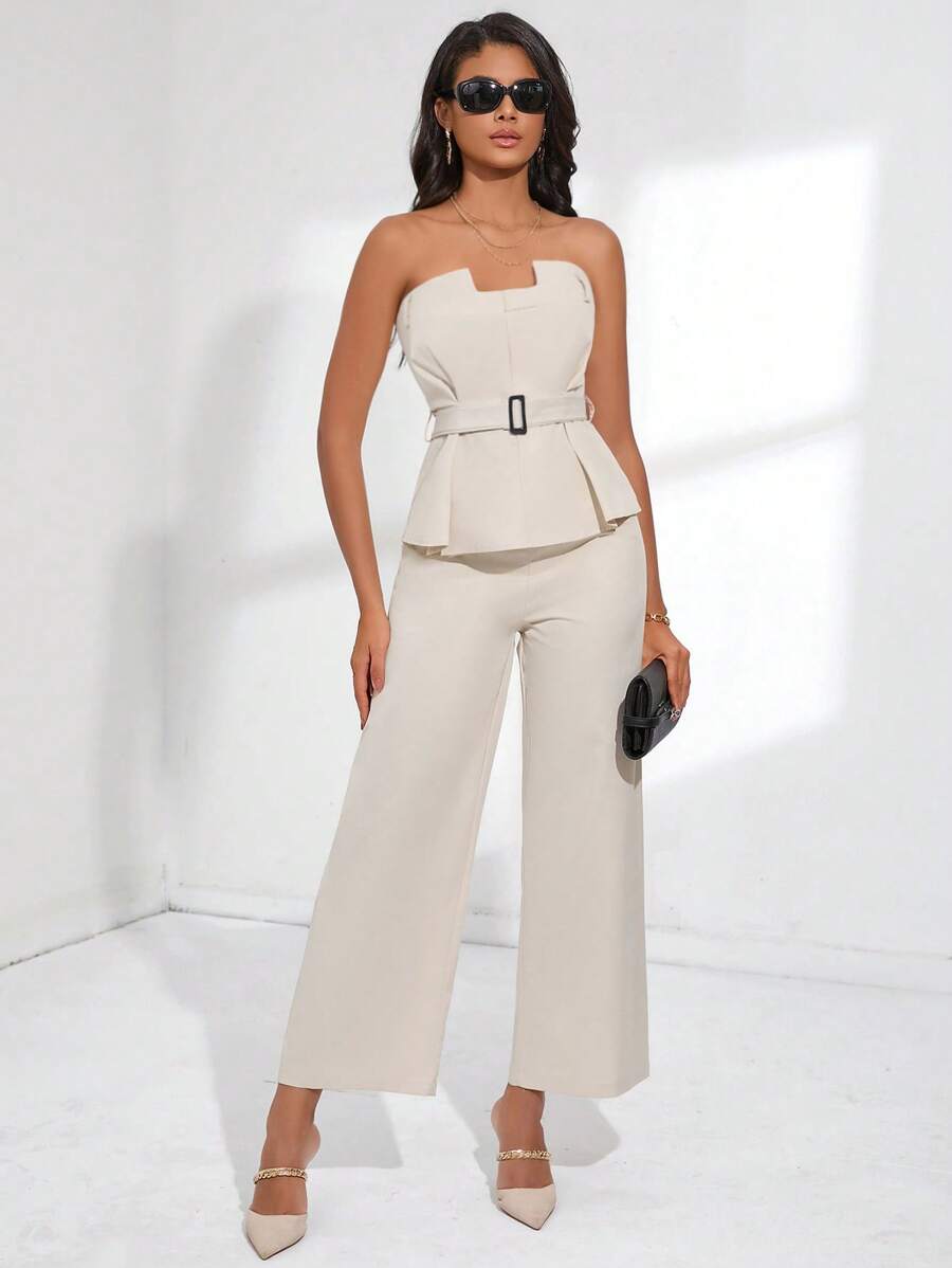 Aveloria Belted Tube Top & Wide Leg Pants | SHEIN USA