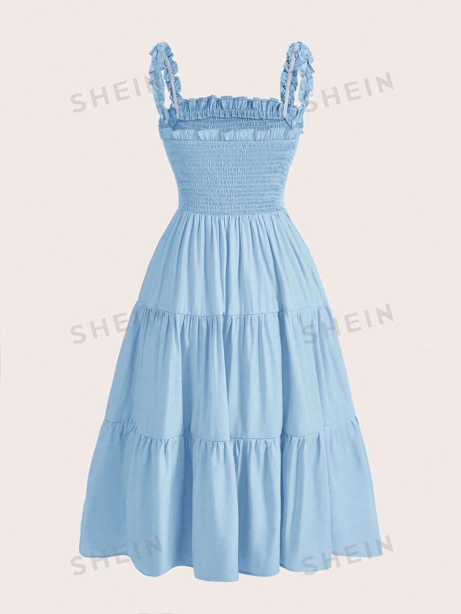 SHEIN MOD Solid Frill Trim Ruffle Hem Dress | SHEIN UK