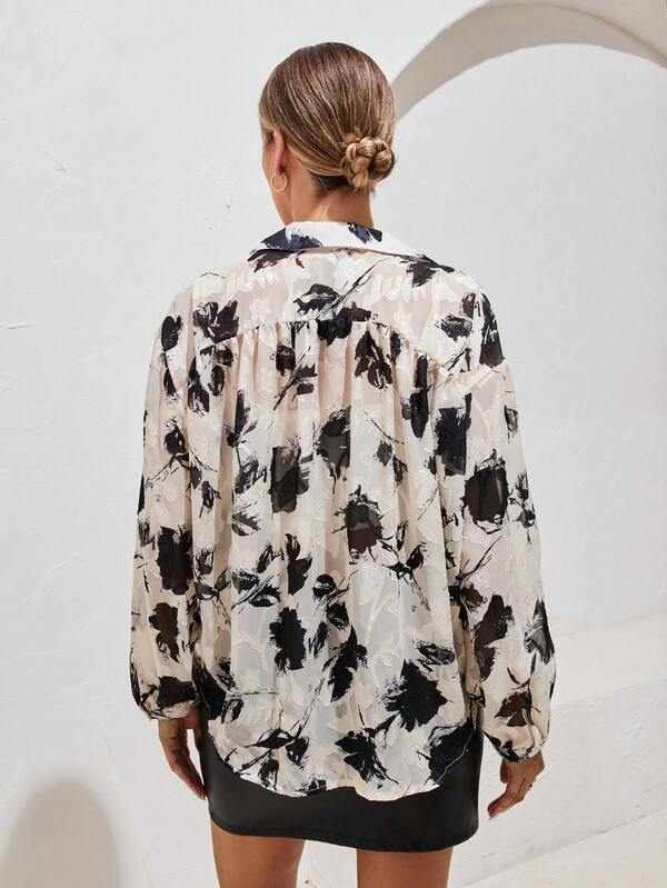 SHEIN Privé Floral Print Button Front Shirt | SHEIN USA