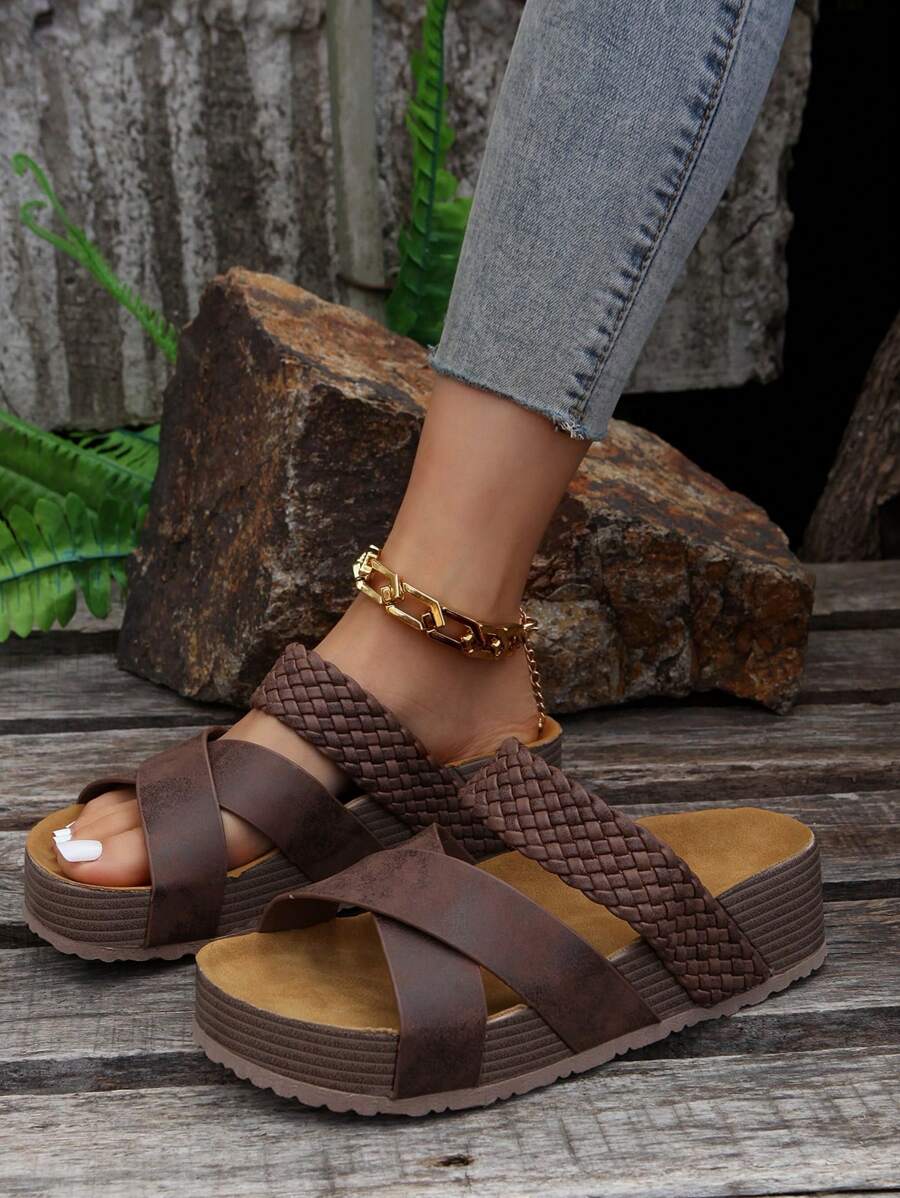 Women's Resort Braided Cross Strap Platform Sandals | SHEIN UK